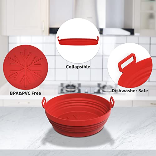 Craftend Air Fryer Silicone Liner for 3 to 6.3 QT, Collapsible Reusable Air Fryer Accessory Round Red Silicone Pot Basket Bowl Replacement of Parchment Paper Liner Top 8 Inch Bottom 6.8 Inch