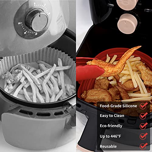 Craftend Air Fryer Silicone Liner for 3 to 6.3 QT, Collapsible Reusable Air Fryer Accessory Round Red Silicone Pot Basket Bowl Replacement of Parchment Paper Liner Top 8 Inch Bottom 6.8 Inch