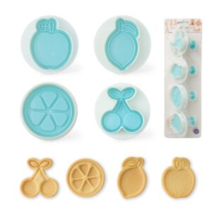 cookie stamps set of 4, cookie press mold, decorating supplies for diy baking, cake, pastry, easy to use- fruit series