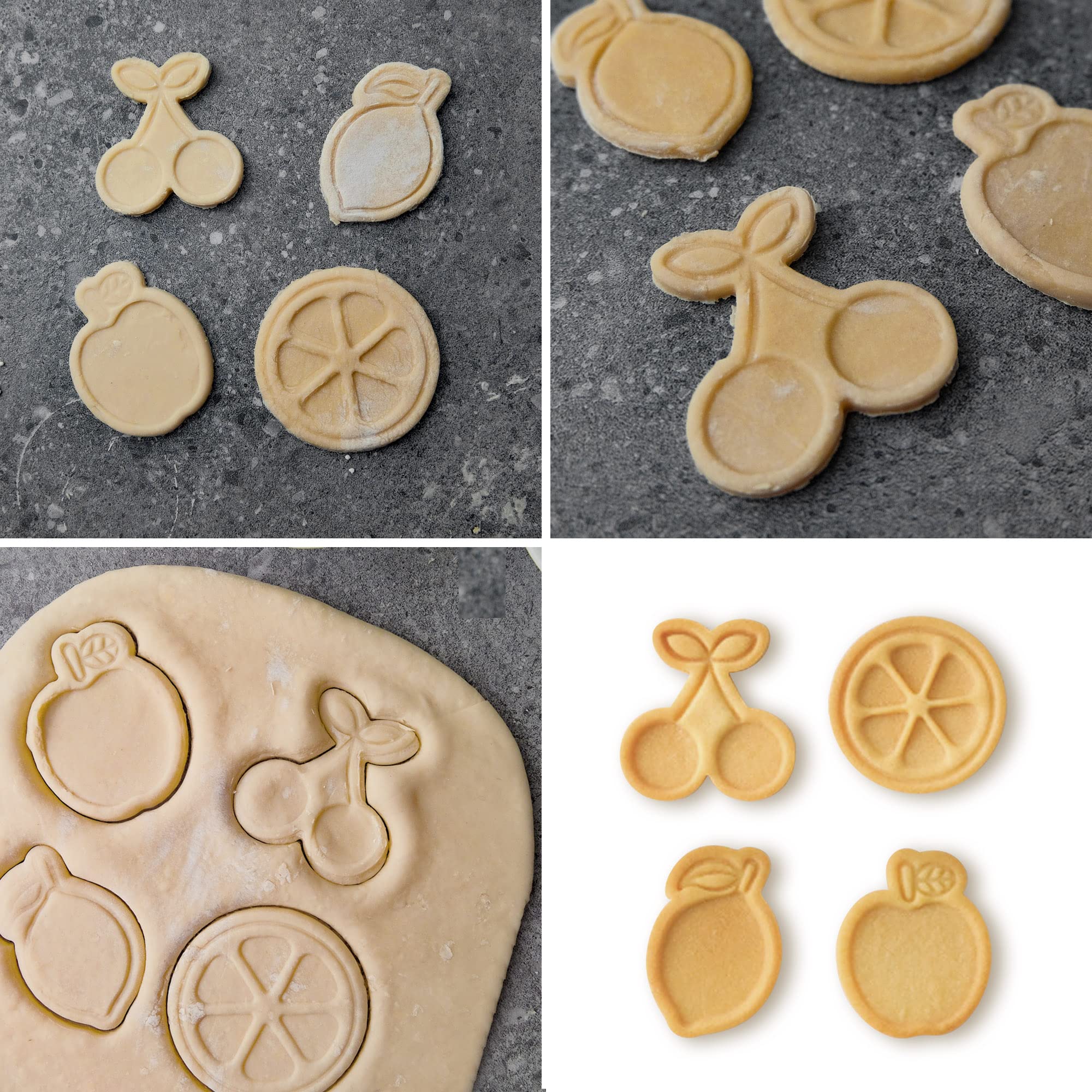 Cookie Stamps Set of 4, Cookie Press Mold, Decorating Supplies for DIY Baking, Cake, Pastry, Easy to Use- Fruit Series