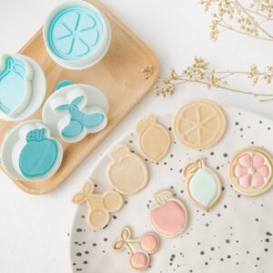 Cookie Stamps Set of 4, Cookie Press Mold, Decorating Supplies for DIY Baking, Cake, Pastry, Easy to Use- Fruit Series