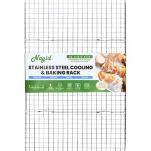 Nagid 100% Stainless Steel Rack - Fits Standard 21” x 13” Disposable Aluminum Pan – Size 18” x 10.5” x 1.5” - Great for Steaming - Cooling – Baking – Roasting - Grilling