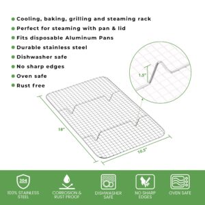 Nagid 100% Stainless Steel Rack - Fits Standard 21” x 13” Disposable Aluminum Pan – Size 18” x 10.5” x 1.5” - Great for Steaming - Cooling – Baking – Roasting - Grilling