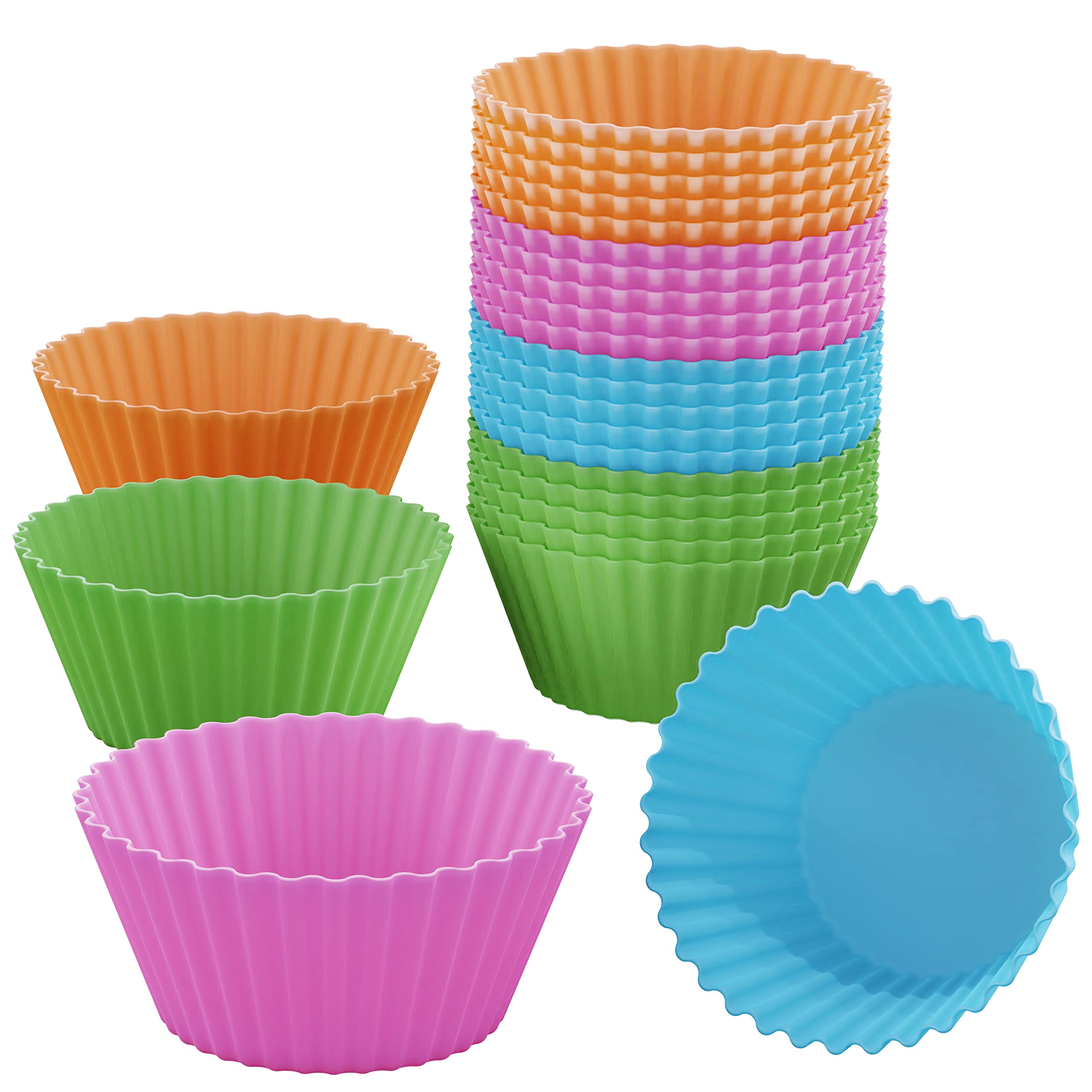 Bakerpan Silicone Muffin Cups - Reusable Cupcake Liners for Baking - Set of 24 Silicone Cupcake Molds - Premium Reusable Cupcake Liners for Baking