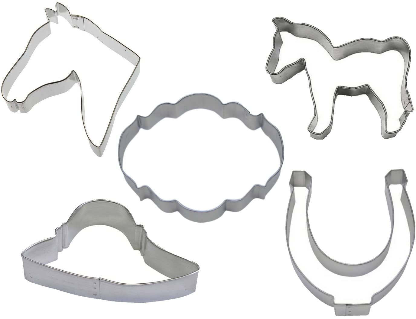 Derby Horse Cookie Cutter 5 Piece Set from The Cookie Cutter Shop - Horse, Horseshoe, Horse Head, Ladies Hat Cookie Cutters – Tin Plated Steel Cookie Cutters