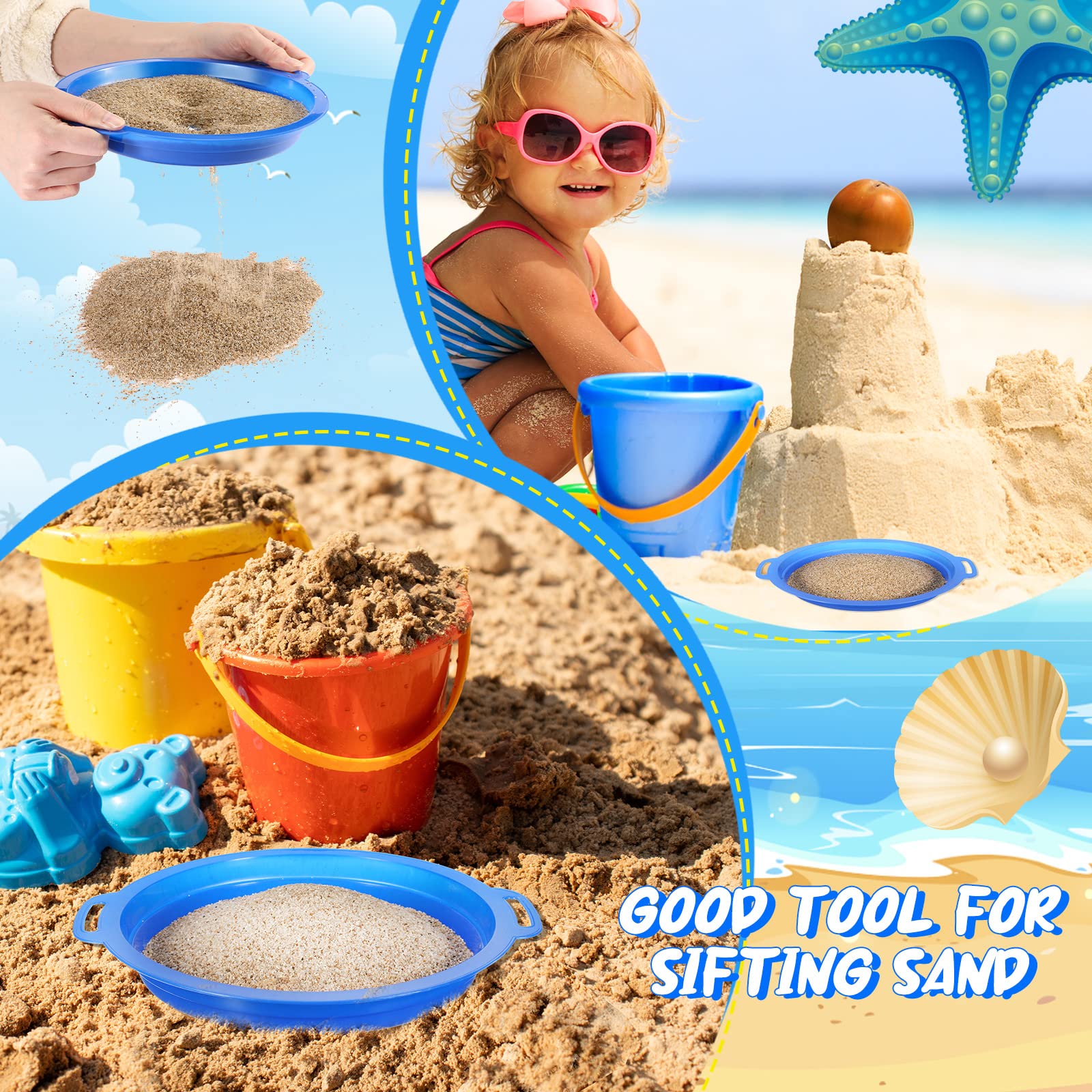 12 Pcs Sand Sifter Plastic Sand Sieve Dirt Sifter Rock Sifter Sand Sifter Sieves Sand Sifting Pan Gift for Kids Girls Boys Finding Treasure Beach Rocks Shells Gardening Digging, Blue, 8.66 Inches