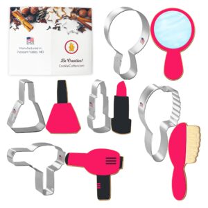 foose brand diva cookie cutters 5 piece set - 2.75" nail polish, 3.75" mirror, 2.75" hair dryer, 2.75" lipstick, 4" hair brush, usa