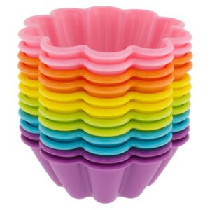 Freshware Silicone Baking Cups [12-Pack] Reusable Cupcake Liners Non-Stick Muffin Cups Cake Molds Cupcake Holder in 6 Rainbow Colors, Flower