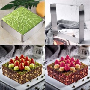 Stainless Steel Square Mousse Ring Mold,Retractable Biscuits Cake Mold for Kitchen DIY Baking Tools(Large)