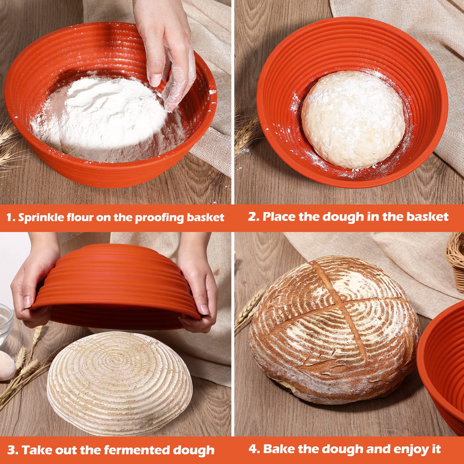 Webake Silicone Bread Proofing Basket,Collapsible Sourdough Bread Baking Supplies Dough Proofing Bowl Containers Oven Safe Baking Gifts for Bakers 9 INCHES