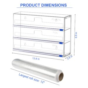 Foil and Plastic Wrap Organizer, 3 in 1 Kitchen Wrap Dispenser, Drawer Aluminum Foil Organization and Storage, Wall-Mounted Holder