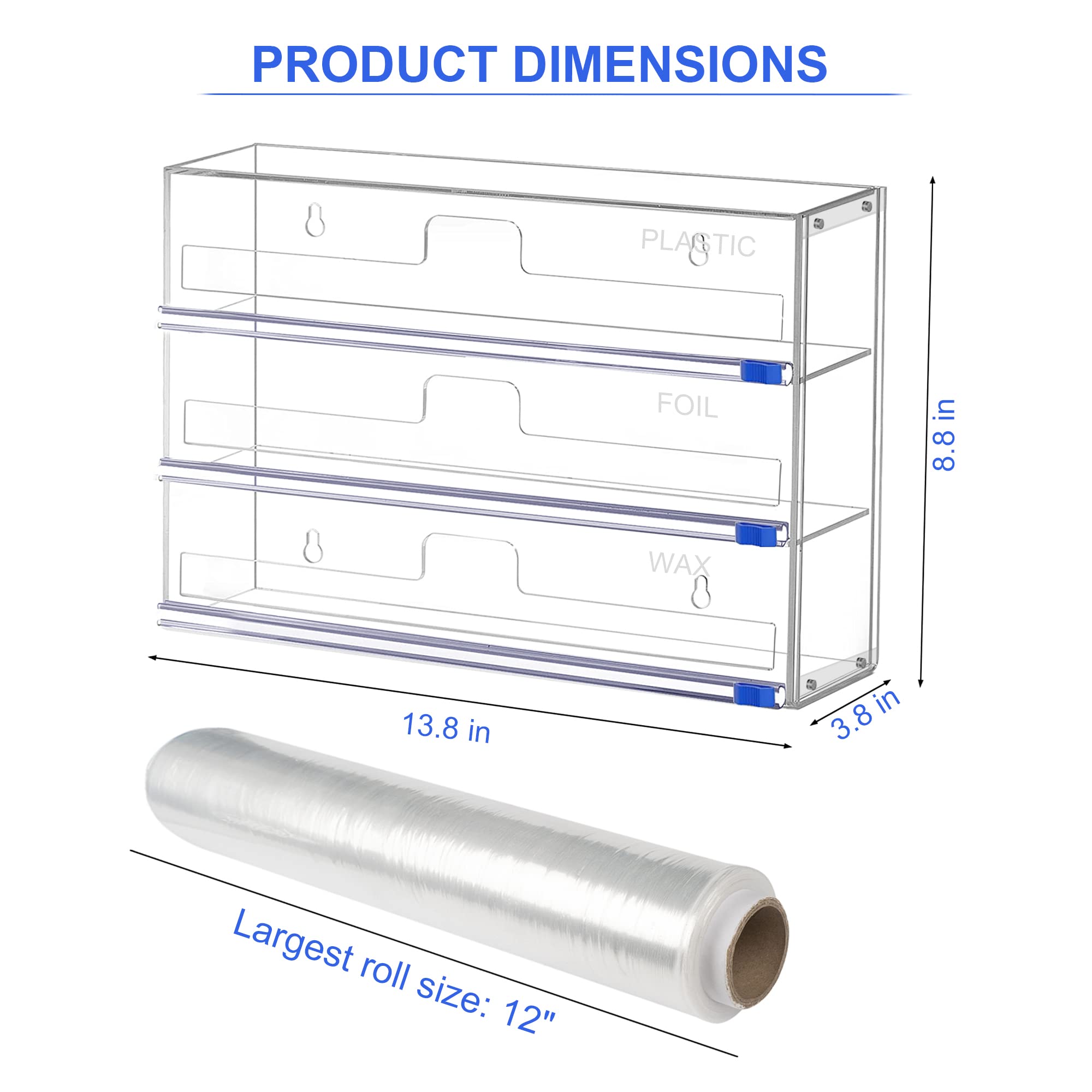 Foil and Plastic Wrap Organizer, 3 in 1 Kitchen Wrap Dispenser, Drawer Aluminum Foil Organization and Storage, Wall-Mounted Holder