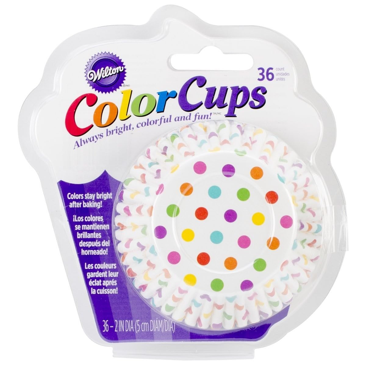 Wilton 36-Pack Color Baking Cup, Standard, Dots Rainbow