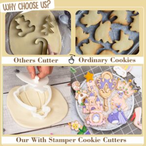 Flycalf Princess Cookie Cutters Dress Heart Gifts Shapes with 3D Stamper Biscuit Holiday PLA Baking Accessories Cutter Molds Decorative Party 3.5" Kitchen Cake Supplies