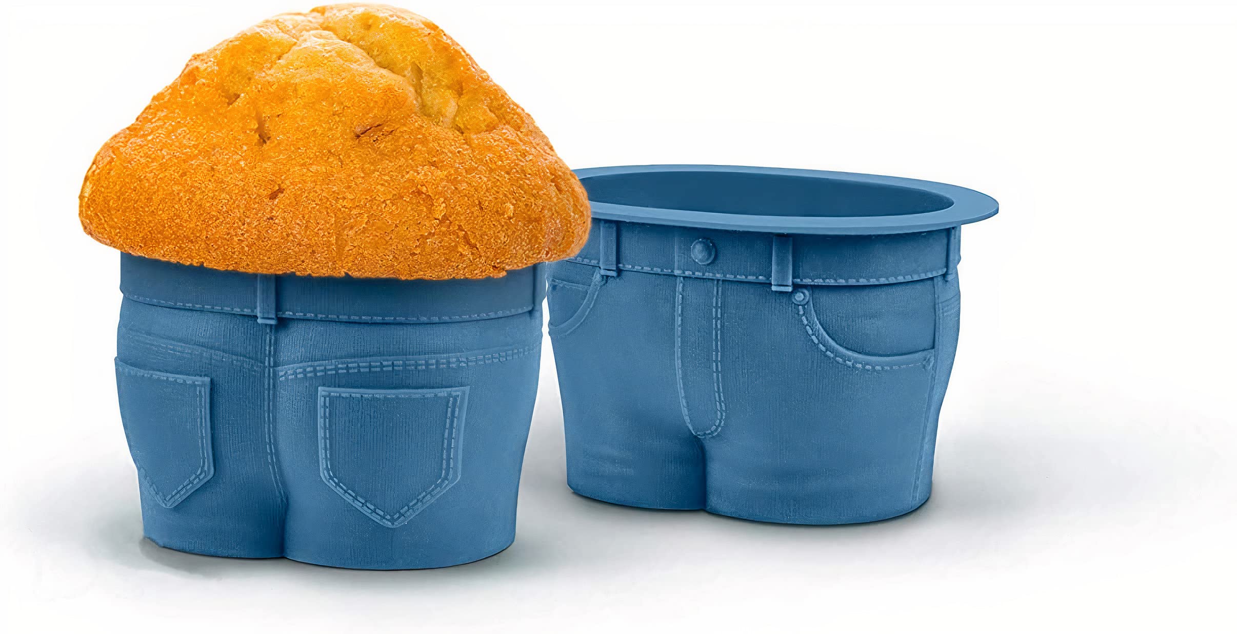 Silicone Cupcake Baking Cups | Great Mother's Day Gifts Idea for Bakery | Cute Mini Jeans Style Baking Utensils Pants Muffin Liners Holders | Set of 4