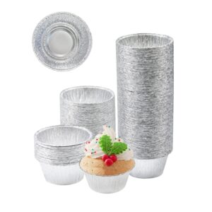 aluminum foil baking cups, 200 pack disposable 4 oz ramekins aluminum cupcake muffin liners silver foil baking cups for cupcake, muffin, creme brulee, egg tart, souffle, pudding