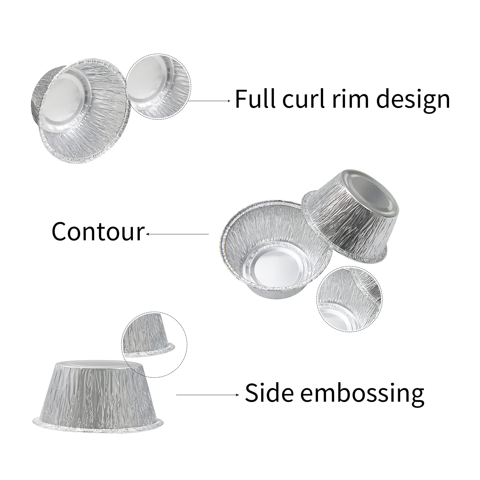 Aluminum Foil Baking Cups, 200 Pack Disposable 4 Oz Ramekins Aluminum Cupcake Muffin Liners Silver Foil Baking Cups for Cupcake, Muffin, Creme Brulee, Egg Tart, Souffle, Pudding