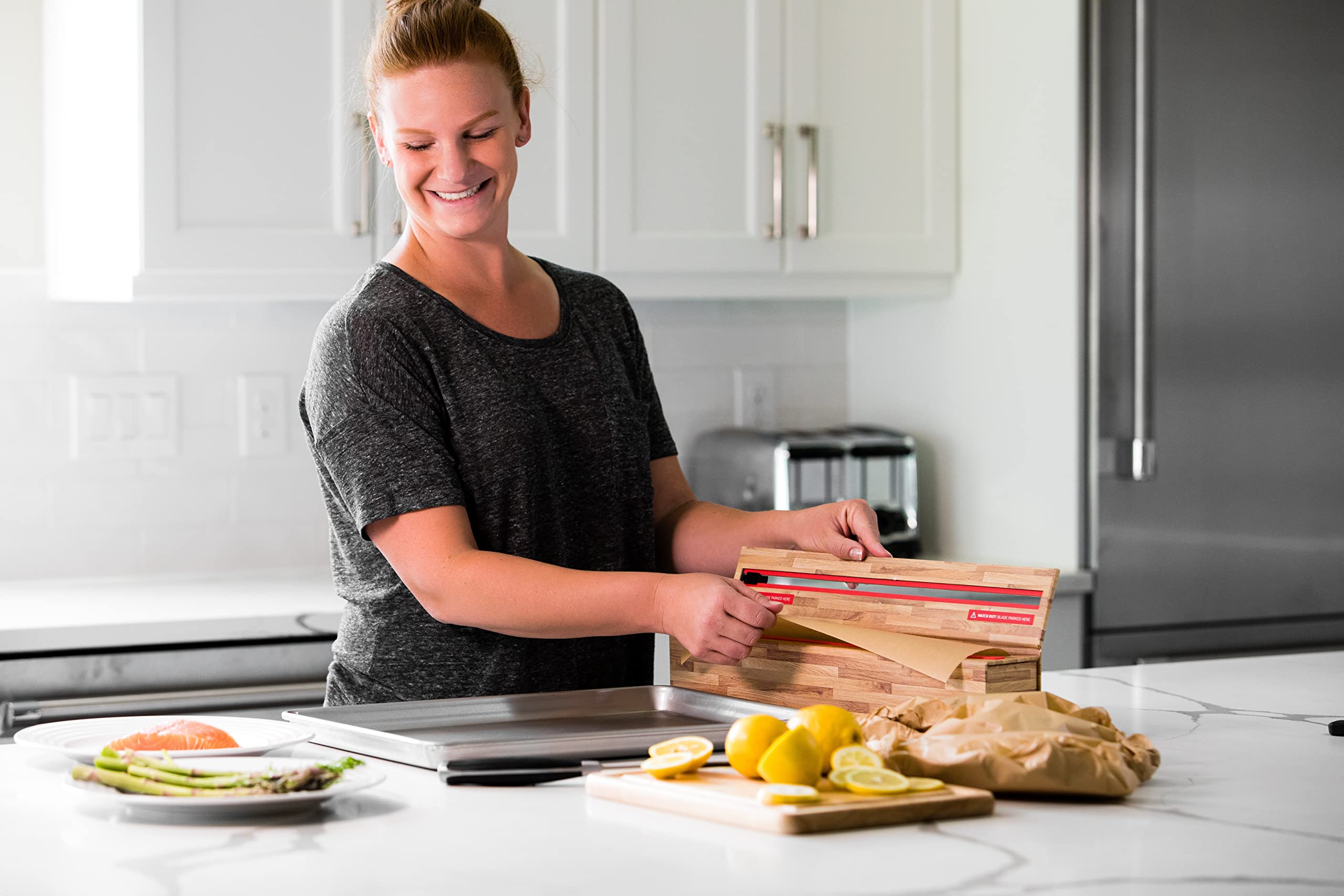 ChicWrap Butcher Block Parchment Paper Dispenser - Includes 15"x 164' (205 Sq. Ft) Roll Unbleached Baking, Cooking & Culinary Paper - Reusable Dispenser w/Slide Cutter - Ideal Dispenser