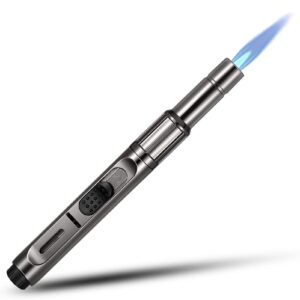 butane torch lighter long butane lighter refillable kitchen torch lighter with visible fuel window adjustable jet flame pen lighter butane lighter for grill fireplace (black1)