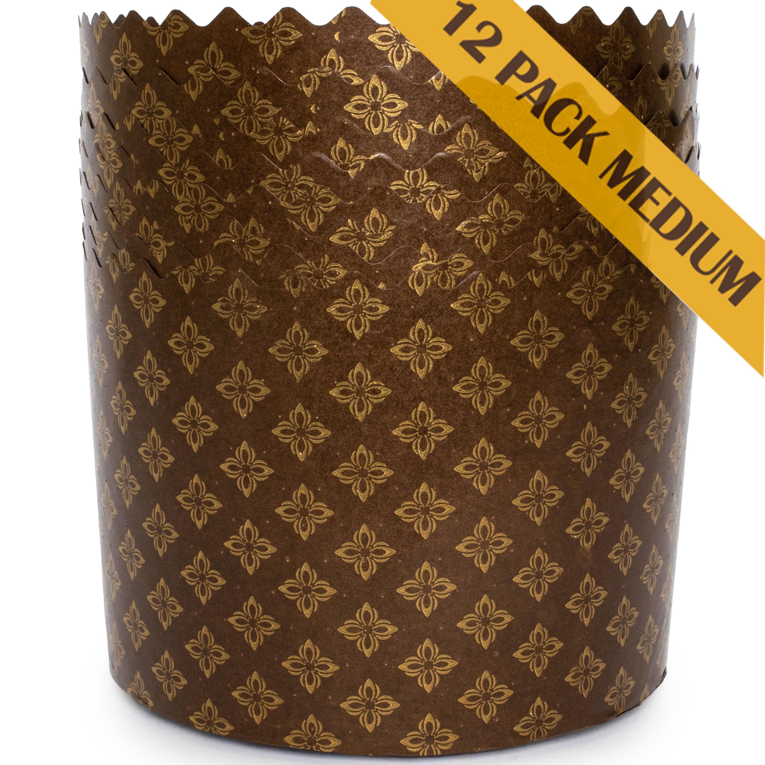 12oz Kulich Mold Paska Easter Bread Forms |12 pcs| Bread Paper Mold - Brown Non Stick Panettone Paper Baking Molds Universal - Brown Design W 4.33 x H 3.35-In