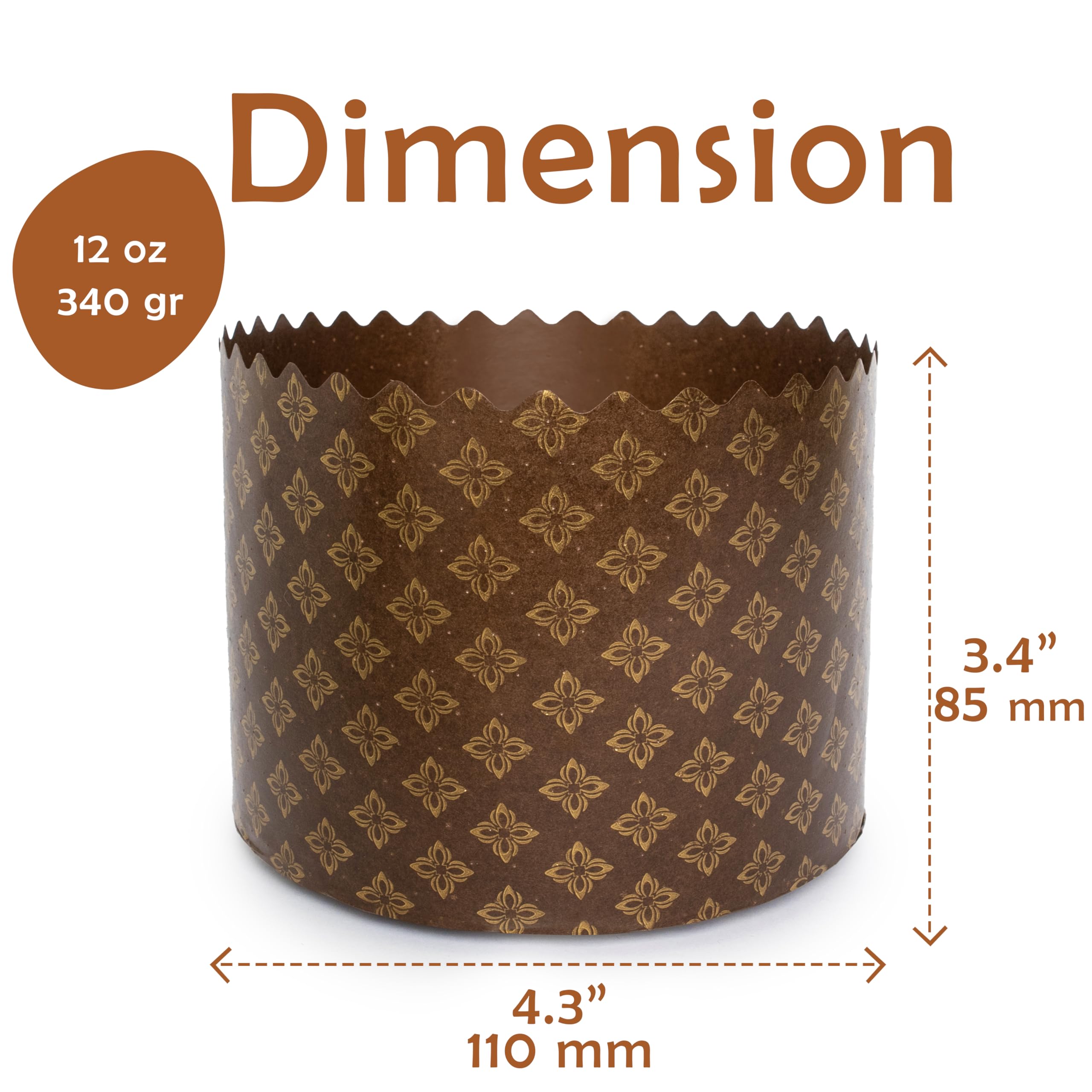 12oz Kulich Mold Paska Easter Bread Forms |12 pcs| Bread Paper Mold - Brown Non Stick Panettone Paper Baking Molds Universal - Brown Design W 4.33 x H 3.35-In