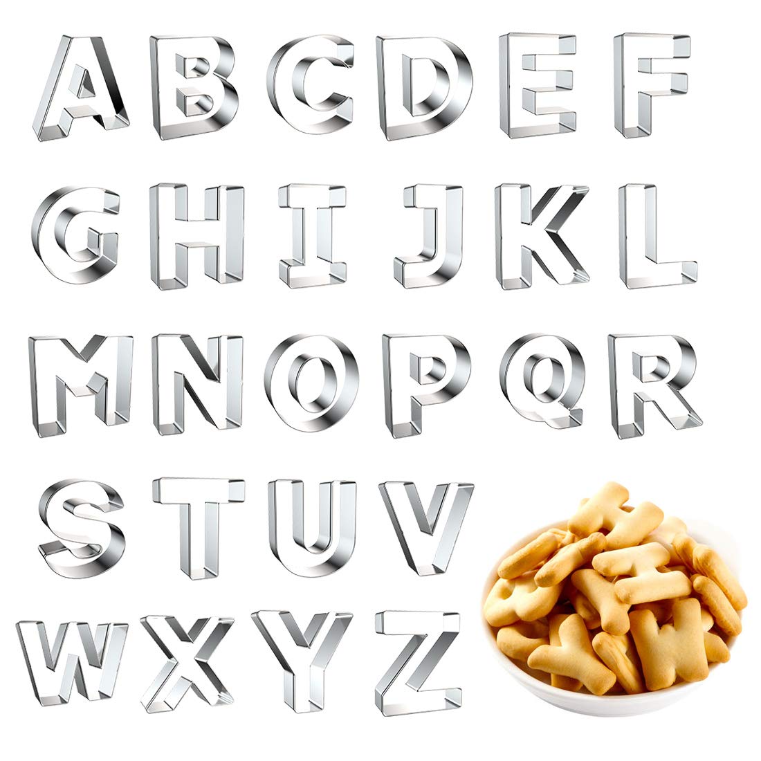 Letter Cookie Cutters, 26 Pcs Stainless Steel Fondant Letter Cookie Cutters Alphabet for Sandwich Sugarcraft