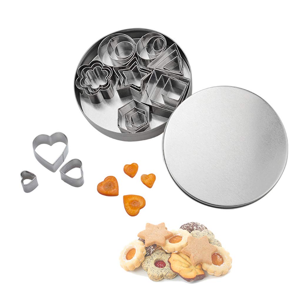 Mini Cookie Cutter Shapes Set - 24 Pieces Stainless Steel Metal Small Molds - Flower, Heart, Star, Geometric Shapes - Cut Fondant, Pastry, Mousse Cake and Clay (24pcs)