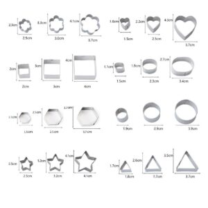 Mini Cookie Cutter Shapes Set - 24 Pieces Stainless Steel Metal Small Molds - Flower, Heart, Star, Geometric Shapes - Cut Fondant, Pastry, Mousse Cake and Clay (24pcs)