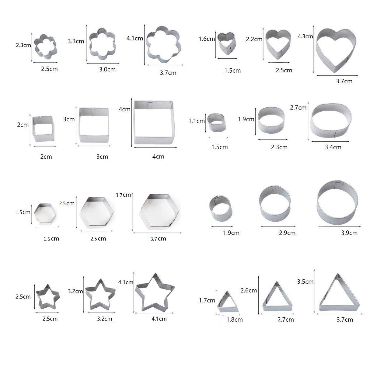 Mini Cookie Cutter Shapes Set - 24 Pieces Stainless Steel Metal Small Molds - Flower, Heart, Star, Geometric Shapes - Cut Fondant, Pastry, Mousse Cake and Clay (24pcs)