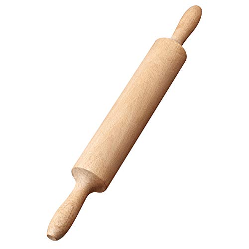 Meilexing Rolling Pin Beech Wood Wax Free, Professional Dough Roller for Baking Pasta Pizza Fondant Cookie Noodles Bread, 15x1.5 inch（With handle）,the roller is 9 inch