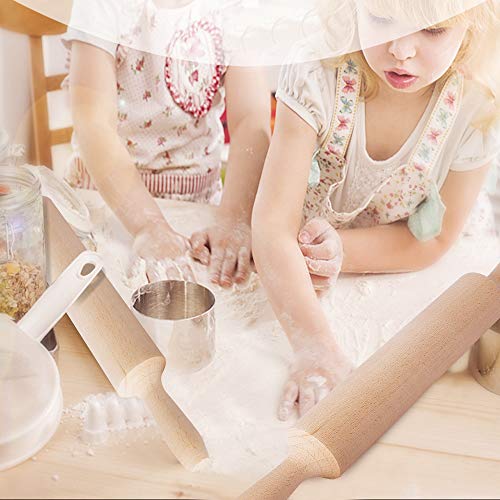 Meilexing Rolling Pin Beech Wood Wax Free, Professional Dough Roller for Baking Pasta Pizza Fondant Cookie Noodles Bread, 15x1.5 inch（With handle）,the roller is 9 inch