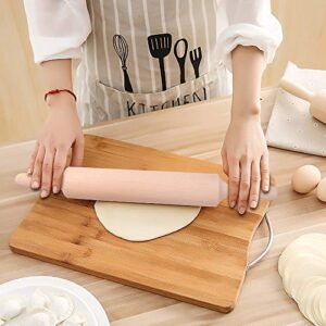 Meilexing Rolling Pin Beech Wood Wax Free, Professional Dough Roller for Baking Pasta Pizza Fondant Cookie Noodles Bread, 15x1.5 inch（With handle）,the roller is 9 inch