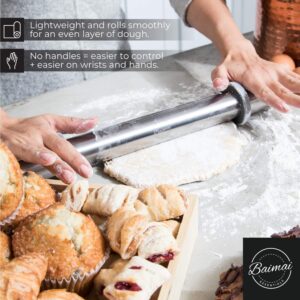 Rolling Pin with Thickness Rings- 16” French Rolling Pin for Baking Even Pastry or Cookie Dough - Adjustable, Stainless Steel Rolling pin with Complimentary Dough Scraper