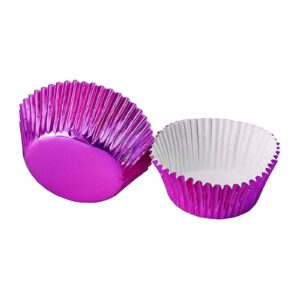 200 Pack Magenta Foil Cupcake Liners for Baking, Standard Size Metallic Cups for Muffins (2 x 1 In)