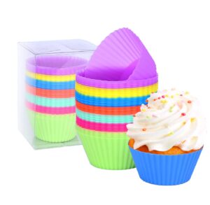 30 pack silicone cupcake baking cups, muffin liners, reusable & non-stick muffin cupcake liners holders set for party christmas bakery molds supplies