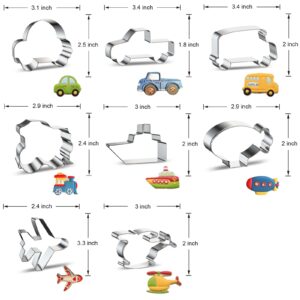 Travel Cookie Cutter Set 8-Piece Transportation and Vehicles Cookie Cutters with Car, Airplane, Train, Bus, Helicopter, Vintage Truck, Airship, Cruise Ship Shapes Biscuit Molds for Kids Baking Party