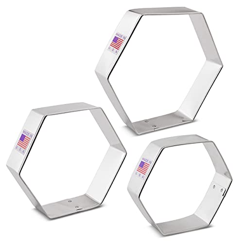 Hexagon Shapes Cookie Cutters 3-Pc. Set Made in the USA by Ann Clark, 3", 3.5", 3.75"