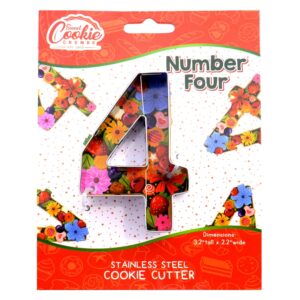 Number Four (4) Cookie Cutter, Premium Food-Grade Stainless Steel, Dishwasher Safe (4)