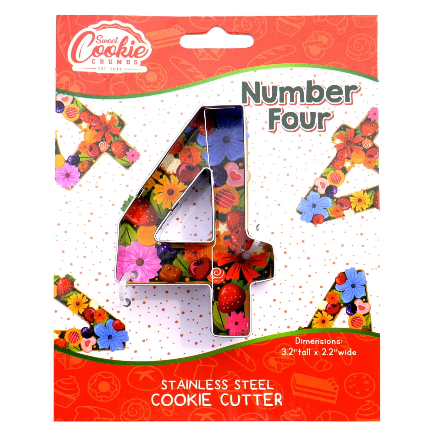 Number Four (4) Cookie Cutter, Premium Food-Grade Stainless Steel, Dishwasher Safe (4)