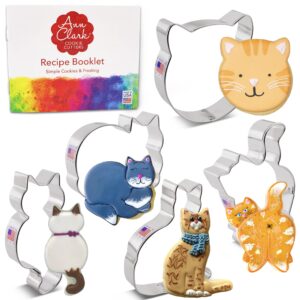 cat cookie cutters 5-pc. set made in the usa by ann clark, cat loaf, cat butt, cute kitty cat, cat face, curled cat