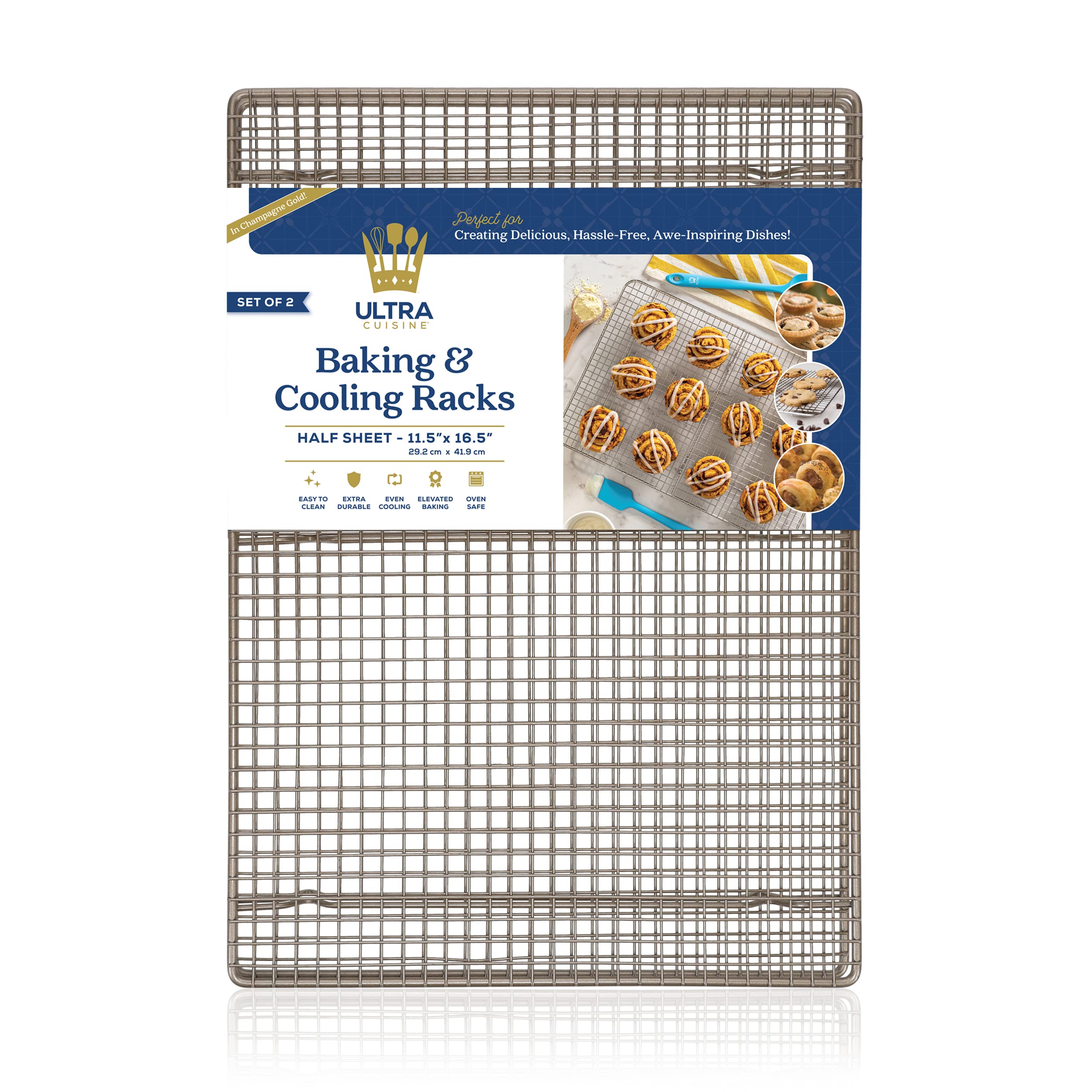 Half Sheet Cooling Rack Set of 2 by Ultra Cuisine - Wire Rack Baking Sheet - Oven Rack Grill - Wire Baking Rack - Sheet Pan Roasting Rack - Cooling Racks for Baking - Cooling Racks Champagne 12" x 17"