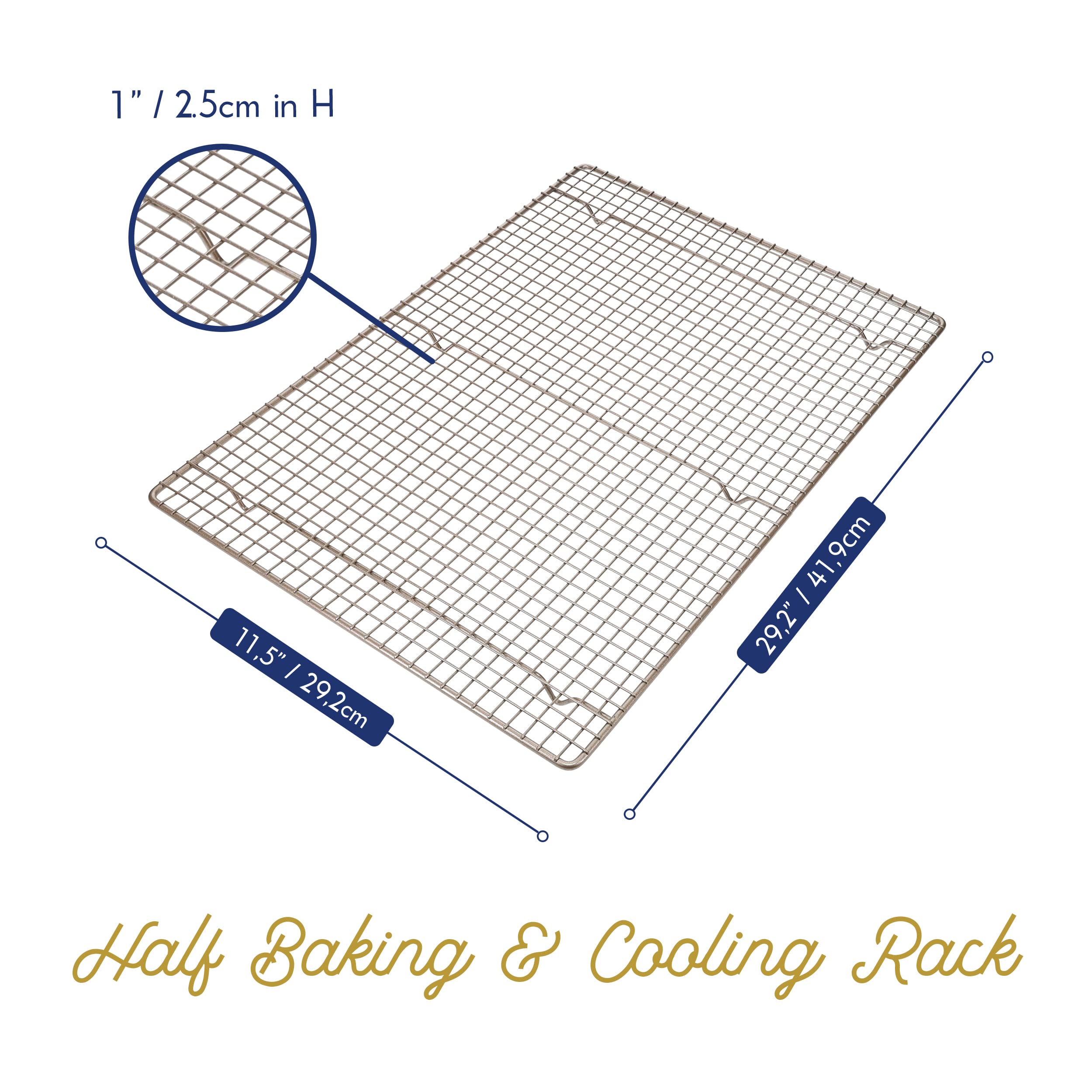 Half Sheet Cooling Rack Set of 2 by Ultra Cuisine - Wire Rack Baking Sheet - Oven Rack Grill - Wire Baking Rack - Sheet Pan Roasting Rack - Cooling Racks for Baking - Cooling Racks Champagne 12" x 17"