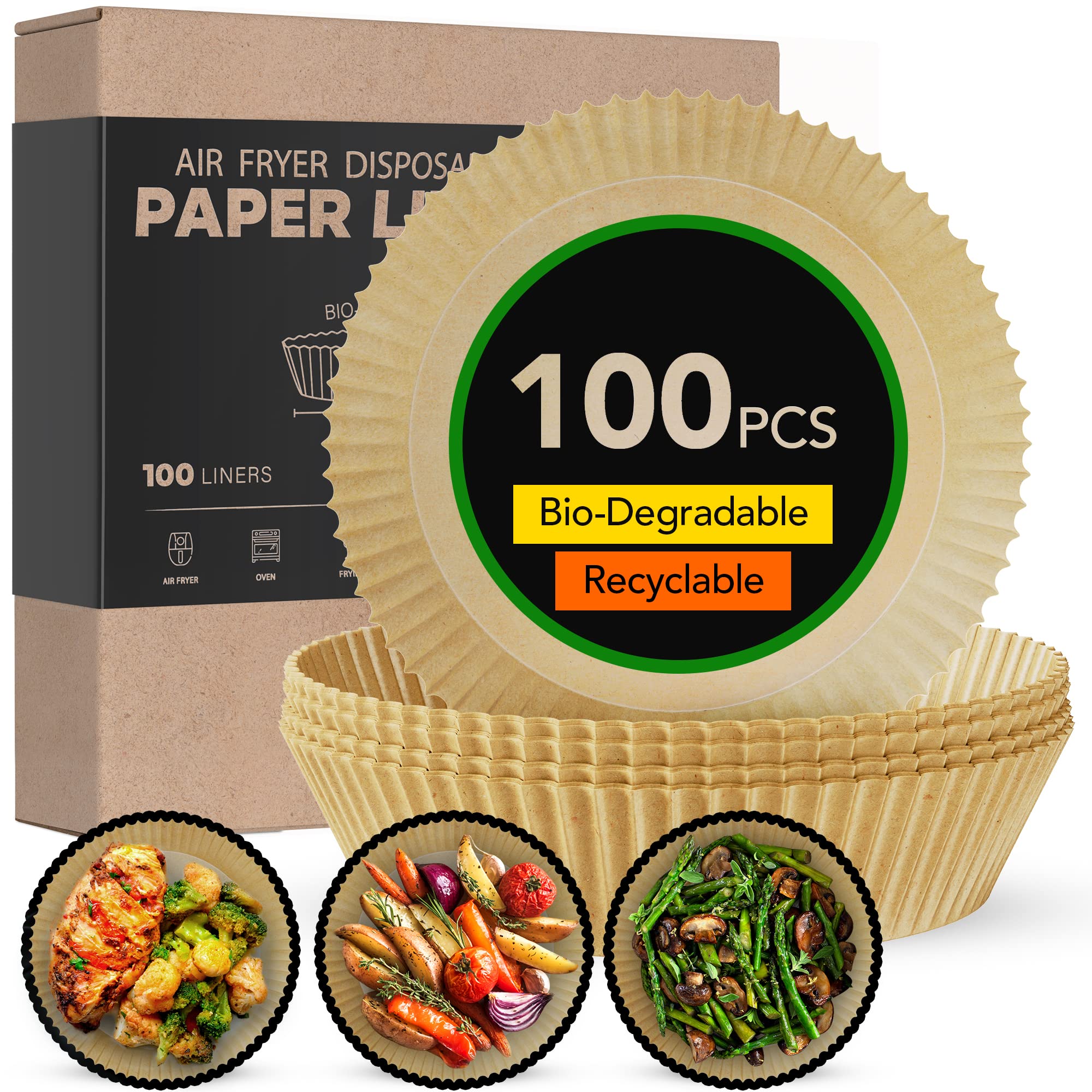 Air Fryer Disposable Paper Liner, 100psc Non-stick Air Fryer liners, Oil-Proof Water-Proof Air Fryer Parchment Paper for air fryer, Food Grade Airfryer liners (6.5”) Round Air Fryer Paper Liners