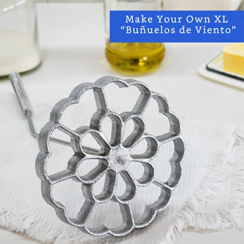 Bunuelos Mold with Handle X-Large (5.7 in Cast Aluminum) - Molde para Buñuelos de Viento Mexicanos - Buñuelos de Viento Moldes - Bunuelo Mold Mexican Cookware - Rosette Iron Set with Handle