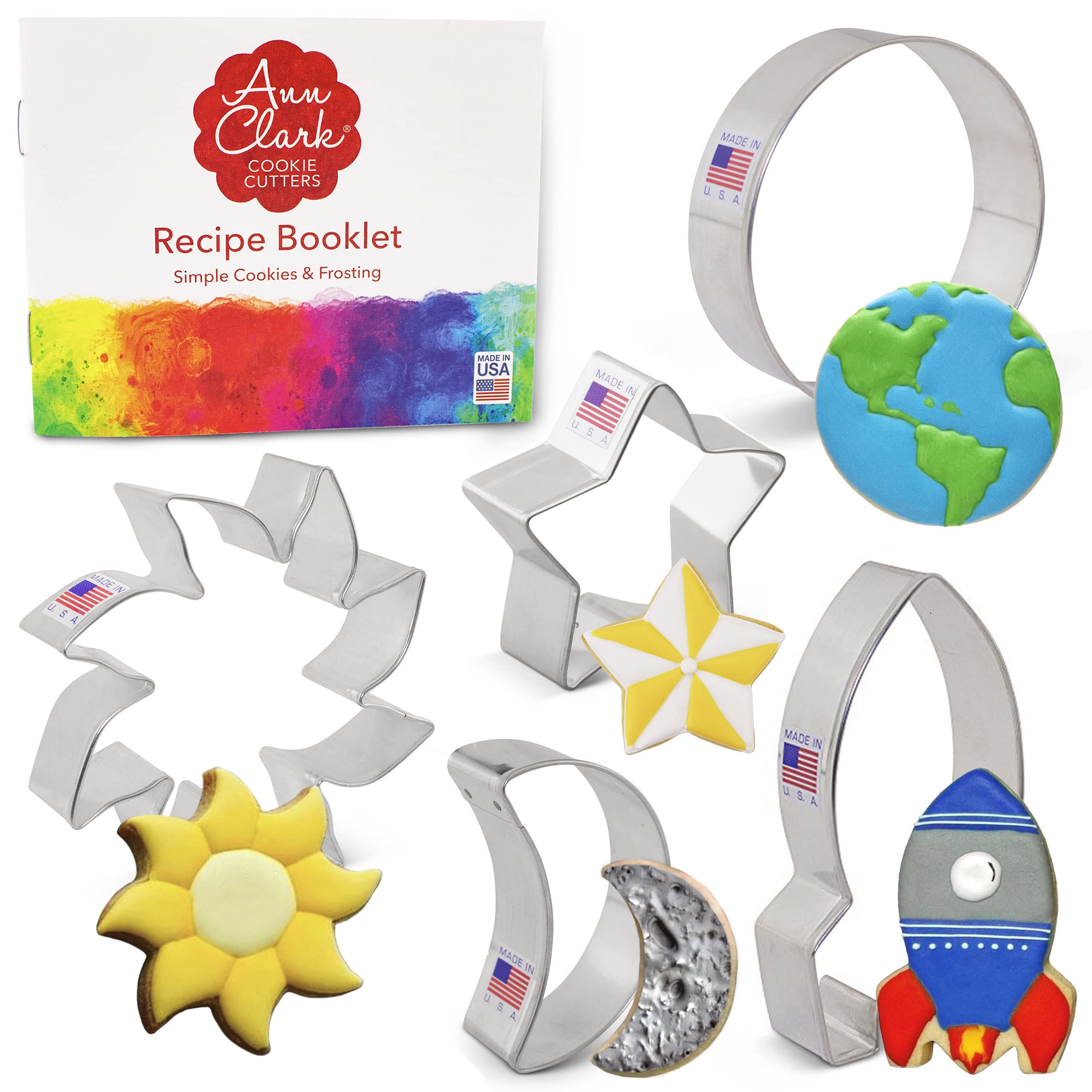 Space Exploration Cookie Cutter 5-Pc Set Made in USA by Ann Clark, Rocket, Planet, Sun, Star, Moon