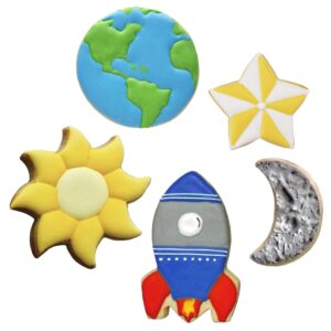 Space Exploration Cookie Cutter 5-Pc Set Made in USA by Ann Clark, Rocket, Planet, Sun, Star, Moon