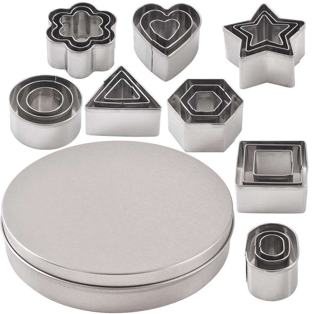 Newk 24PCS Stainless Steel Cookie Cutters for Baking, Heart, Star, Flower, Geometric Shaped Assorted Sizes - Mini Biscuit Cutters