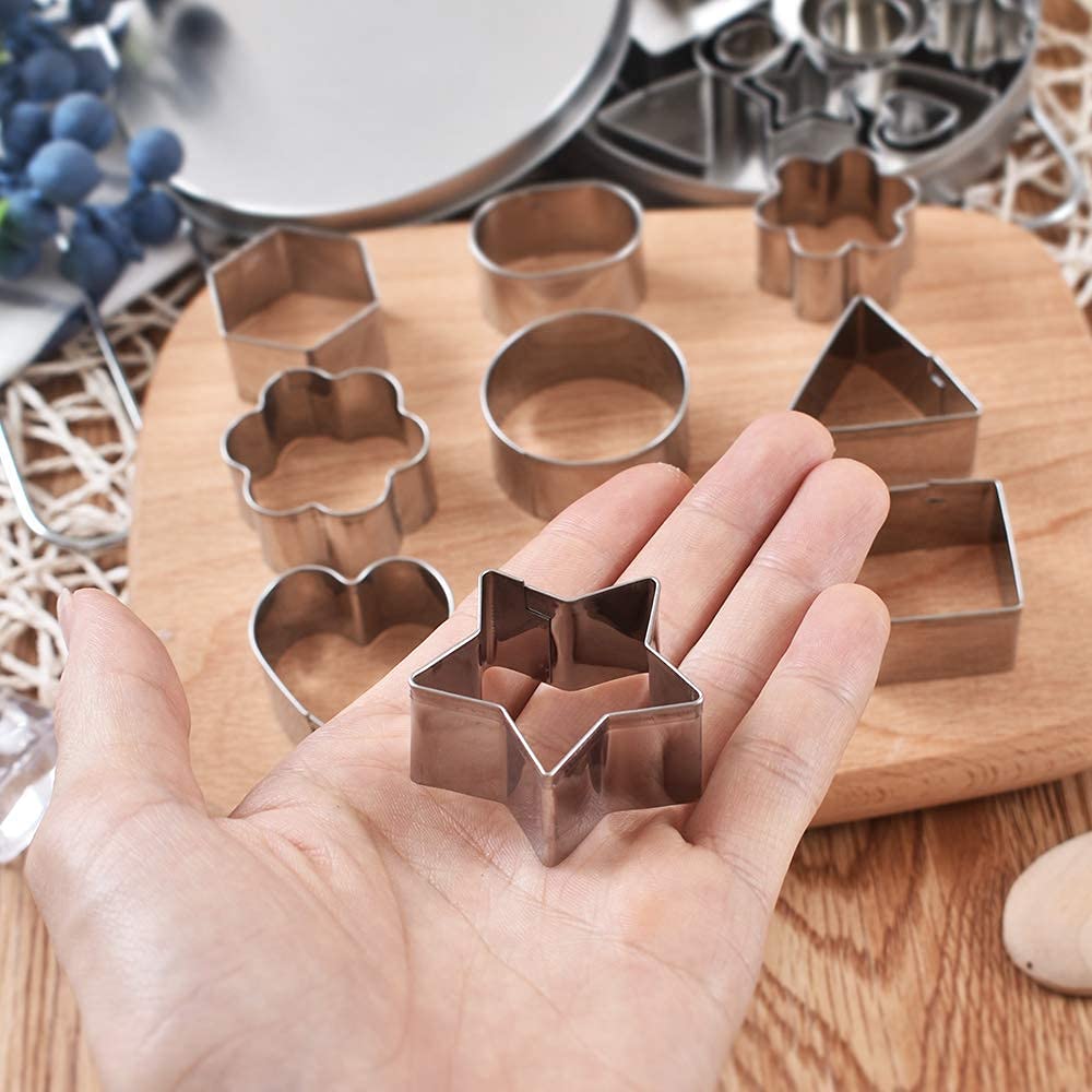 Newk 24PCS Stainless Steel Cookie Cutters for Baking, Heart, Star, Flower, Geometric Shaped Assorted Sizes - Mini Biscuit Cutters