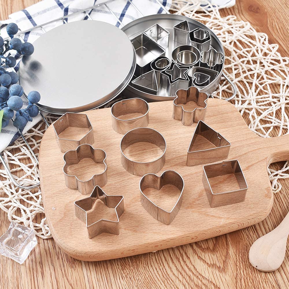 Newk 24PCS Stainless Steel Cookie Cutters for Baking, Heart, Star, Flower, Geometric Shaped Assorted Sizes - Mini Biscuit Cutters