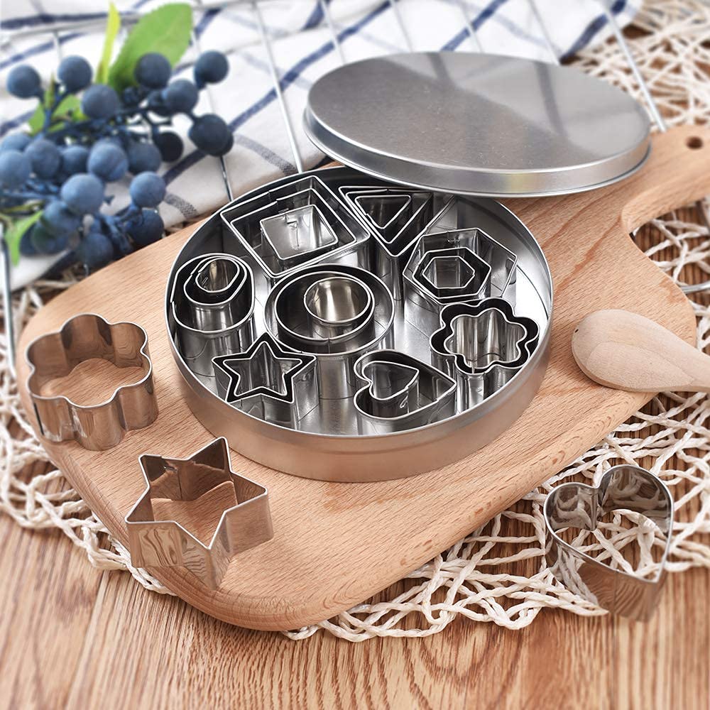 Newk 24PCS Stainless Steel Cookie Cutters for Baking, Heart, Star, Flower, Geometric Shaped Assorted Sizes - Mini Biscuit Cutters